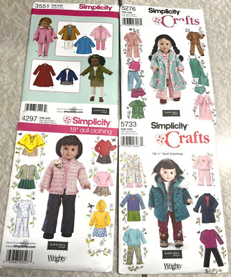 4 Simplicity Pattern 4297 5276 3551 5733 for 18 inch doll clothes uncut ...