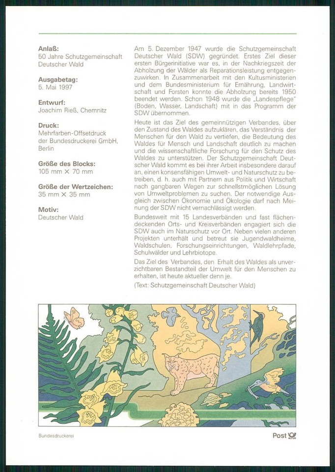 GERMANY FDS ETB 1997/17 GERMAN FOREST TREES TREE DEER FOX BIRDS FIRST ...