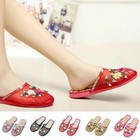 Women Chinese Mesh Floral Slippers Slides Slip On Flats Flip Flop ...