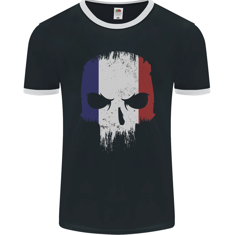 French Skull France Gym Biker Flag Mens Ringer T-Shirt FotL | eBay ...