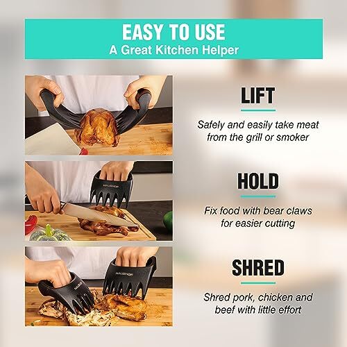 2 Pack Meat Shredder Claws BBQ Pork Puller Metal Meat Pulling Fork for ...