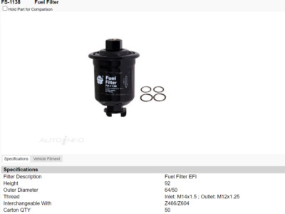 Sakura Fuel Filter for Toyota Celica ST204 Rav 4 SXA10 SXA11 Ptrl 4Cyl ...