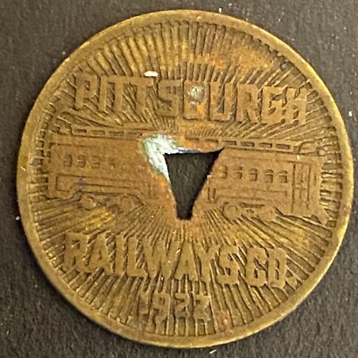 Pittsburgh Railways Co 1922 Good For One Fare Brass Transit Token 20mm ...