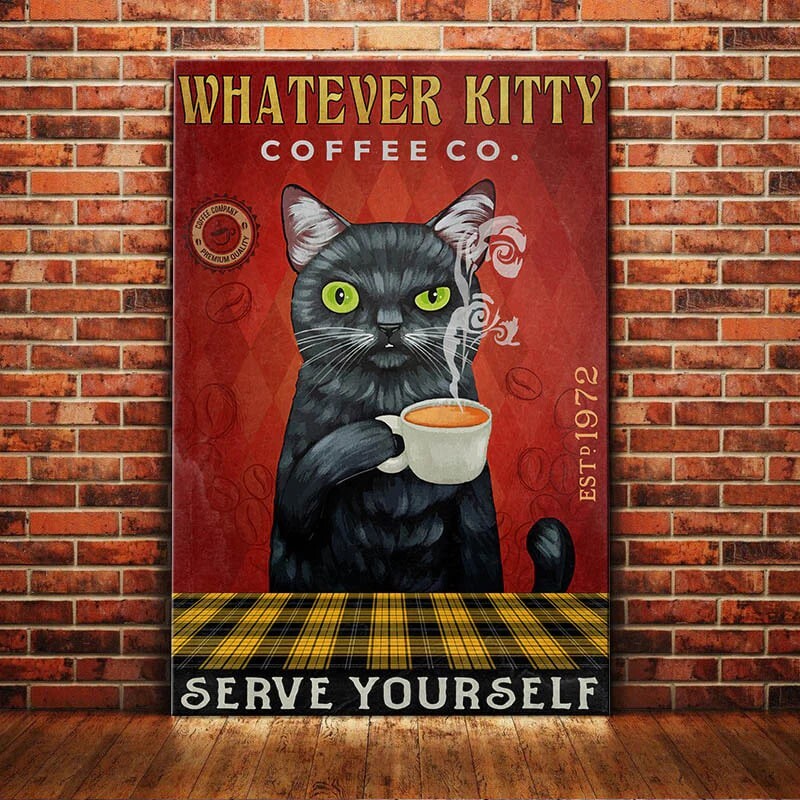 Black Cat Coffee Canvas Wall Art – Vintage Style Kitchen or Cafe Decor ...