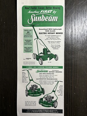 1956 Sunbeam Electric Rotary Lawn Mower Gasoline Powered Also VTG Print ...