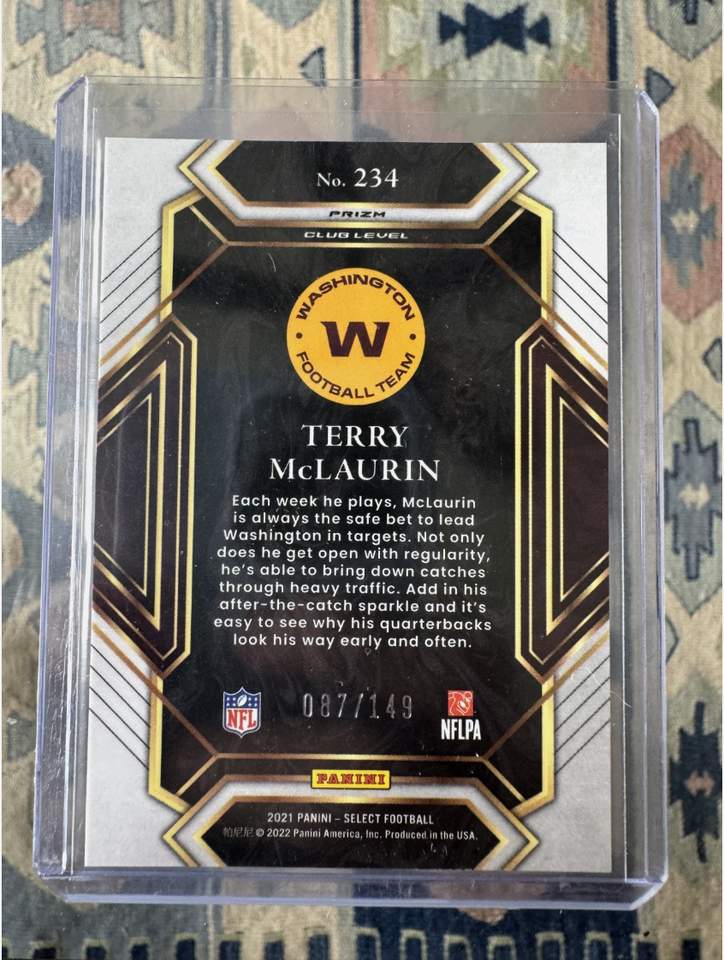 TERRY MCLAURIN 2021 SELECT CLUB LEVEL TRI-COLOR PRIZM WASHINGTON ...