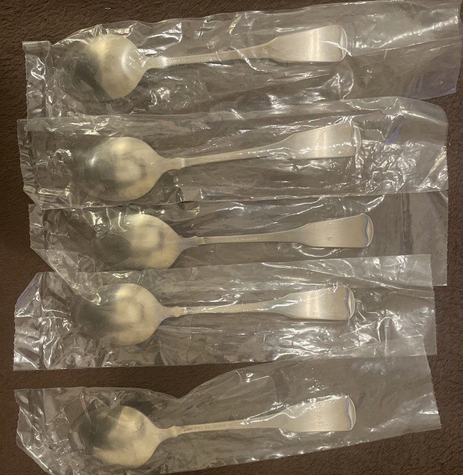 5 - Oneida AMERICAN COLONIAL Satin Cube Stainless Flatware 6" TEASPOONS ...