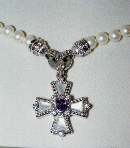 Judith Ripka Sterling Amethyst Enhancer Pendant Maltese Cross Necklace ...
