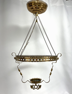 Antique Hanging Oil Lamp Frame Copper Ornate Victorian Converted *or ...