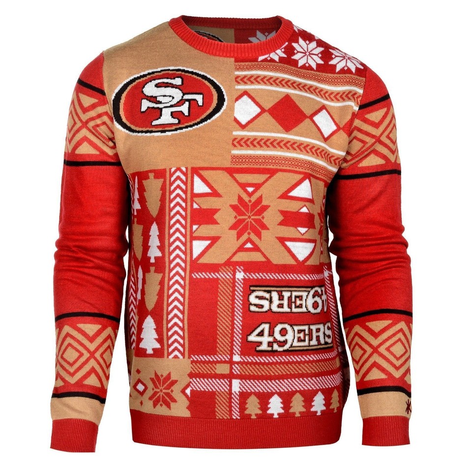 NFL UGLY SWEATER Crew Neck Patches Team Logo Sweatshirts Officially ...