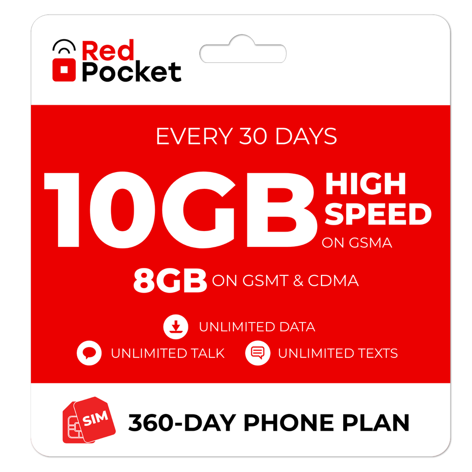 $20.00/Mo Red Pocket Prepaid Plan: UnImtd Everything, GSMA 10GB(GSMT ...