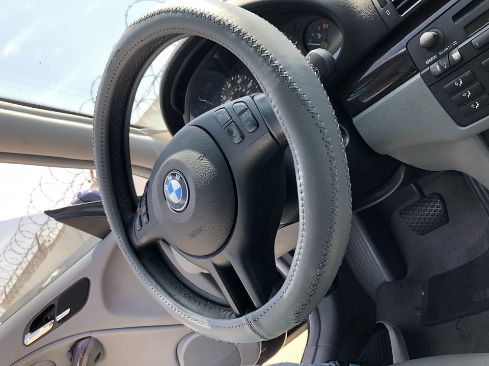 Grey PVC Leather Slip On Steering Wheel Cover Good Fit Best Grip Non ...