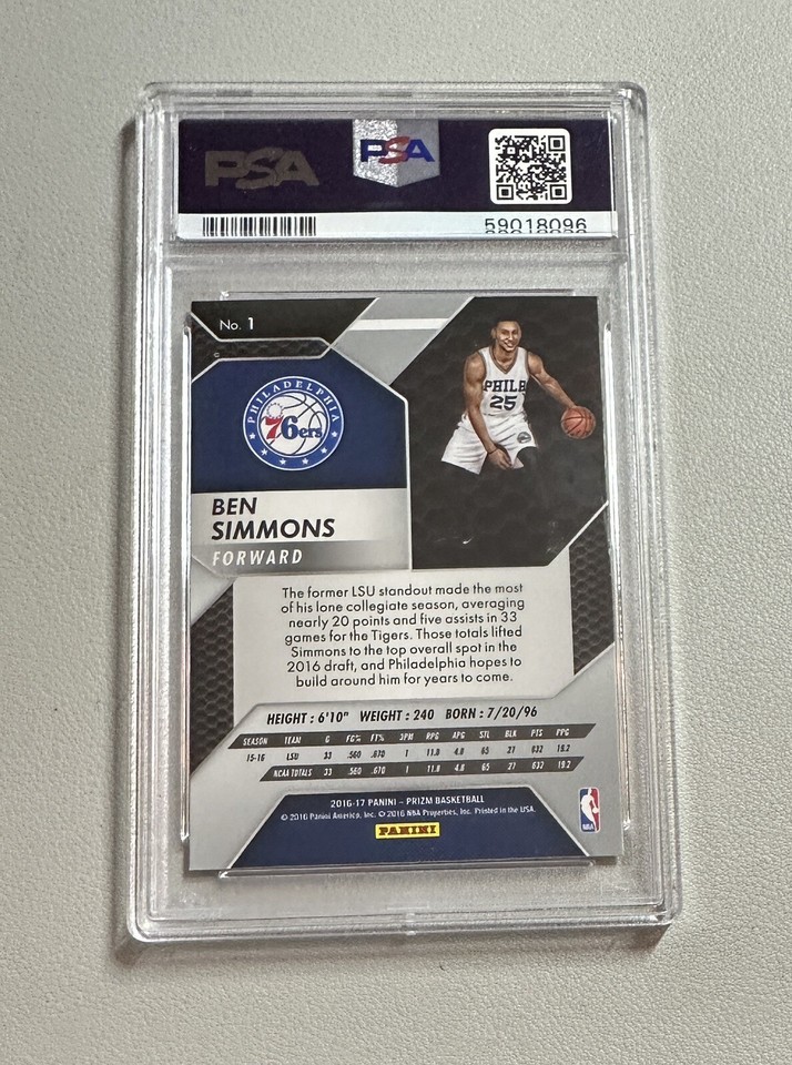 2016-17 Panini Prizm Ben Simmons RC PSA 9 MINT Rookie Card!!! | eBay