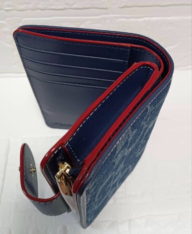 Coach Bifold Wallet & Card Holder Signature Navy Denim Outlet New Japan ...