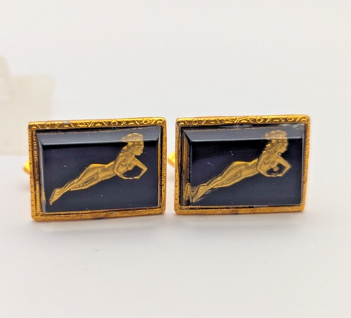Vintage Polish Risque Nude Lady Cufflinks Gold Black 1950s Metal w/ Box ...