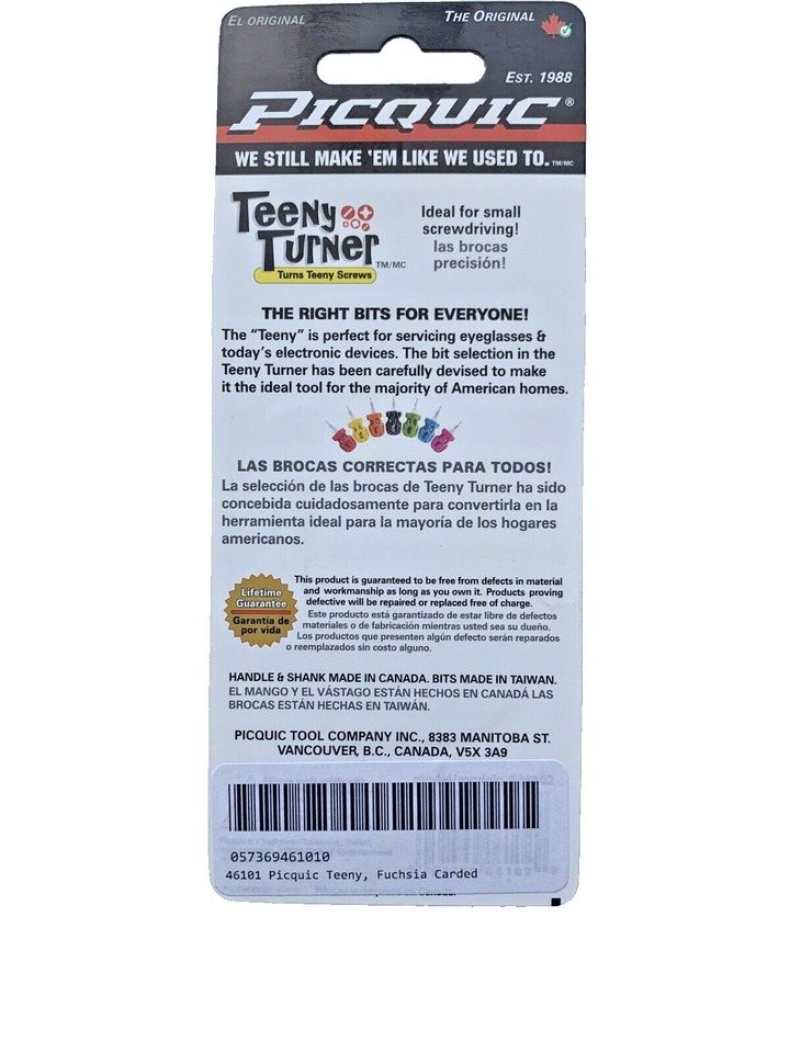 PICQUIC TEENY TURNER Screwdriver - Small, Multi Bit, 7 Bits 1" long ...