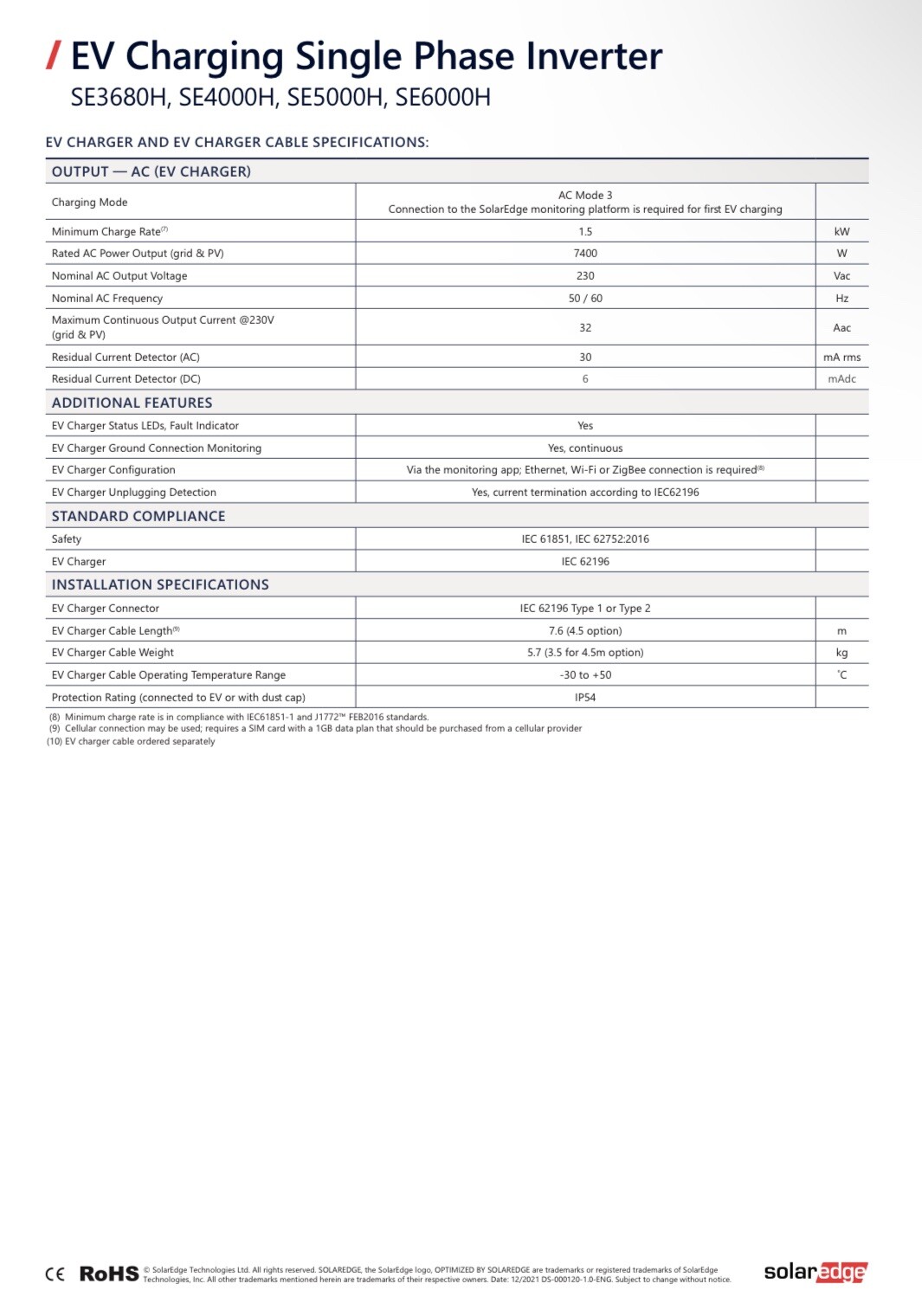 SOLAREDGE 3.8KW EV CHARGING SINGLE PHASE INVERTER - SE3800H-US000BNW4 ...