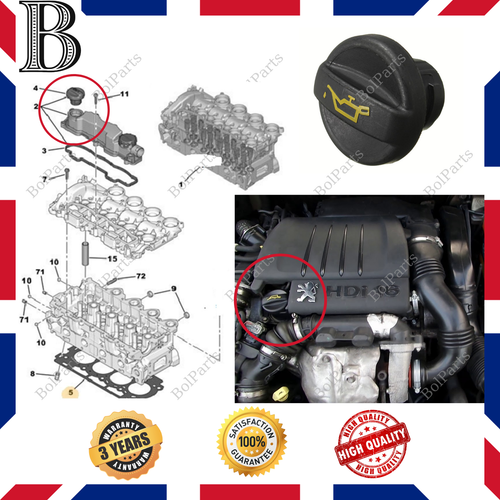 Oil Filler Plug Peugeot 1007 107 206 207 306 307 308 406 407 3008 HDI ...