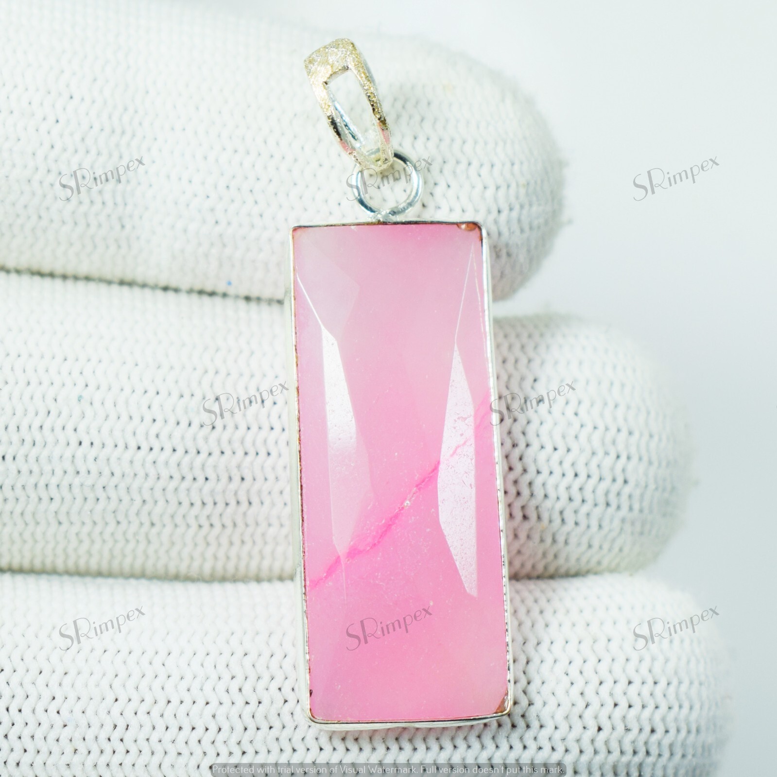 Rose Quartz Jade Pendant 925 Silver Cut Gemstone Pendant 31X14 mm 4 ...