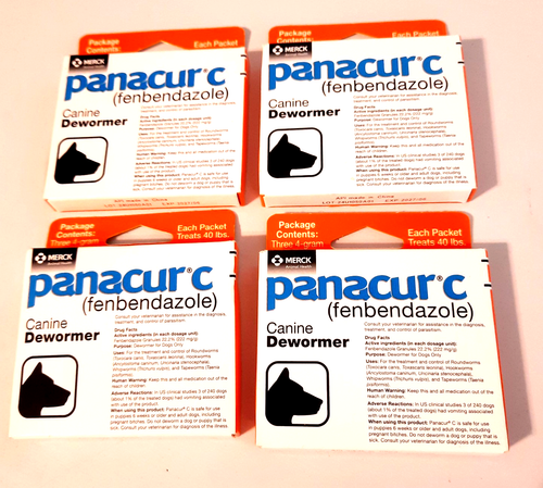 4x Panacur C Canine Dewormer (Fenbendazole), (3) 4 Gram Packets for 40 ...