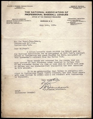 William Bramham NAPBL Baseball President Signed 1938 Letters to Joe ...