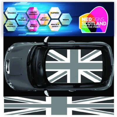GUNMETAL AND SILVER UNION JACK FLAG ROOF FOR MINI GRAPHIC DECALS ...