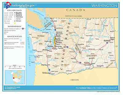 Washington State Reference Laminated Wall Map | eBay