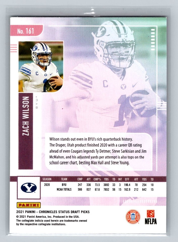 Zach Wilson 2021 Panini Chronicles Draft Picks #161 Pink BYU Cougars | eBay