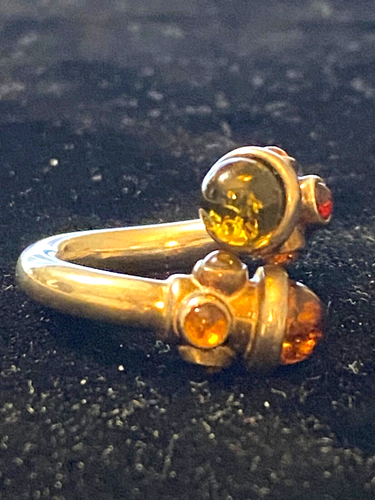 VINTAGE MULTI-COLOR AMBER AND STERLING RING Sz 7 | eBay