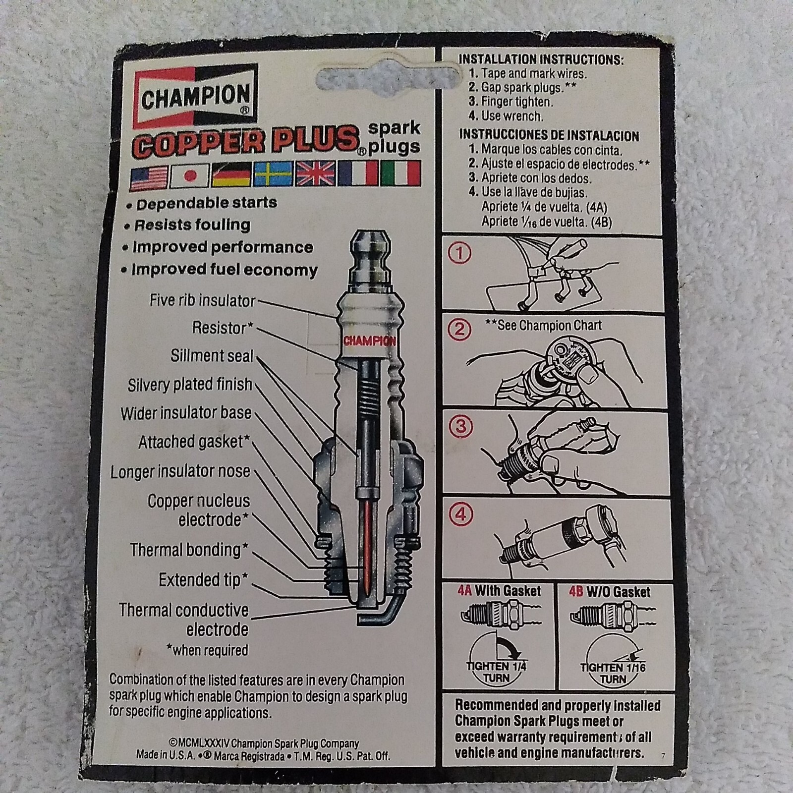 404 RN12YC Champion Copper Plus Resistor Spark Plugs (4 In The Packet ...