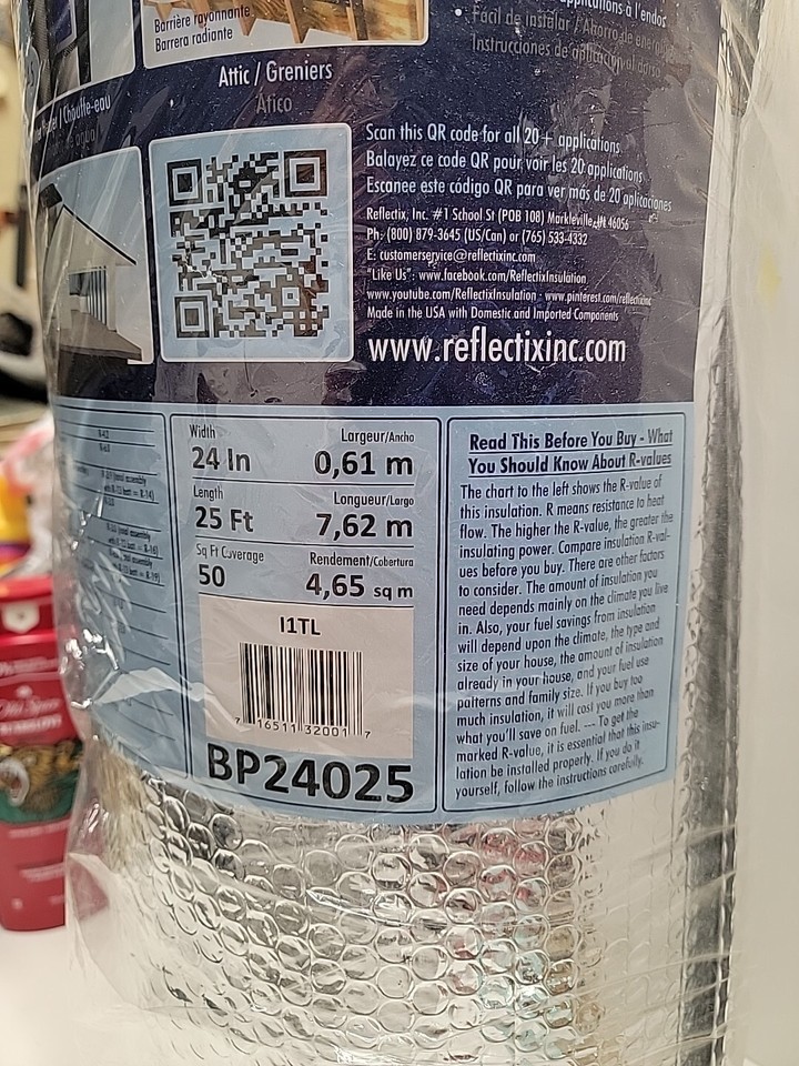 BP24025 24“ X 25' Bubble Pack Insulation Reflectix NEW Edge Silver 50 ...