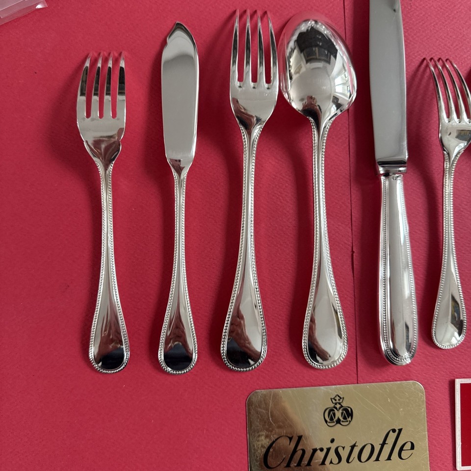 Christofle Perles Silver-Plated 151-Piece Cutlery Set Fork 5 New Box | eBay