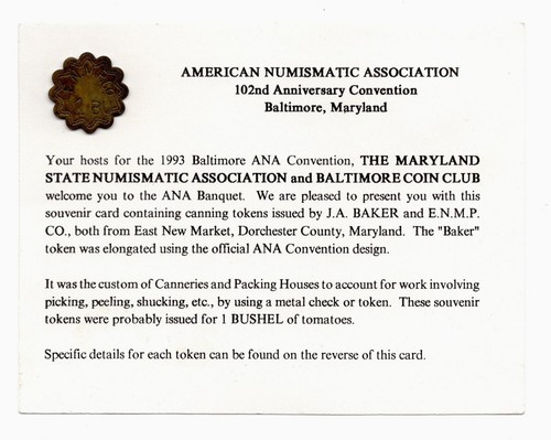 ORIG 1900s MARYLAND MERCHANT TOKEN - SCALLOPED EDGE - ANA BALTIMORE ...
