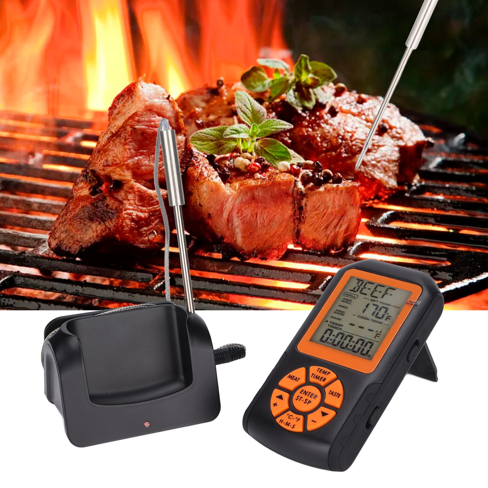 Wireless Barbecue Thermometer 328ft Remote Range Digital Kitchen ...