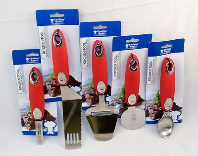 Five Piece Kitchen Tool Set ~ Select Stainless Steel w/Sturdy Red Nylon ...