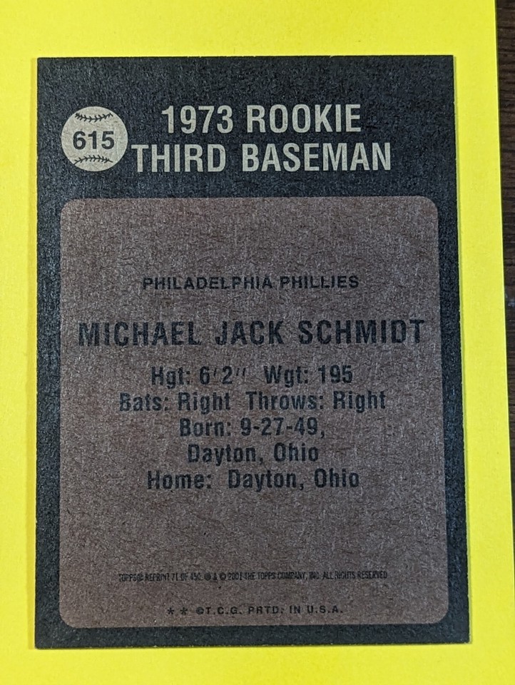 2001 Topps Archives - #71 Mike Schmidt Phillies Legend HOF Reprint NM+🔥 ...