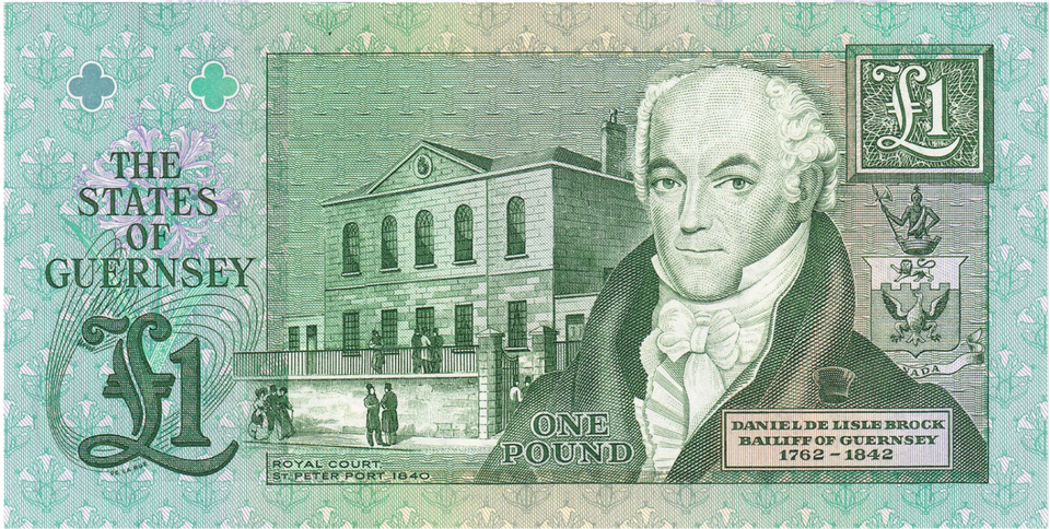 Guernsey banknote £1 pound 1991 - 2016 The Market St Peter Port States ...