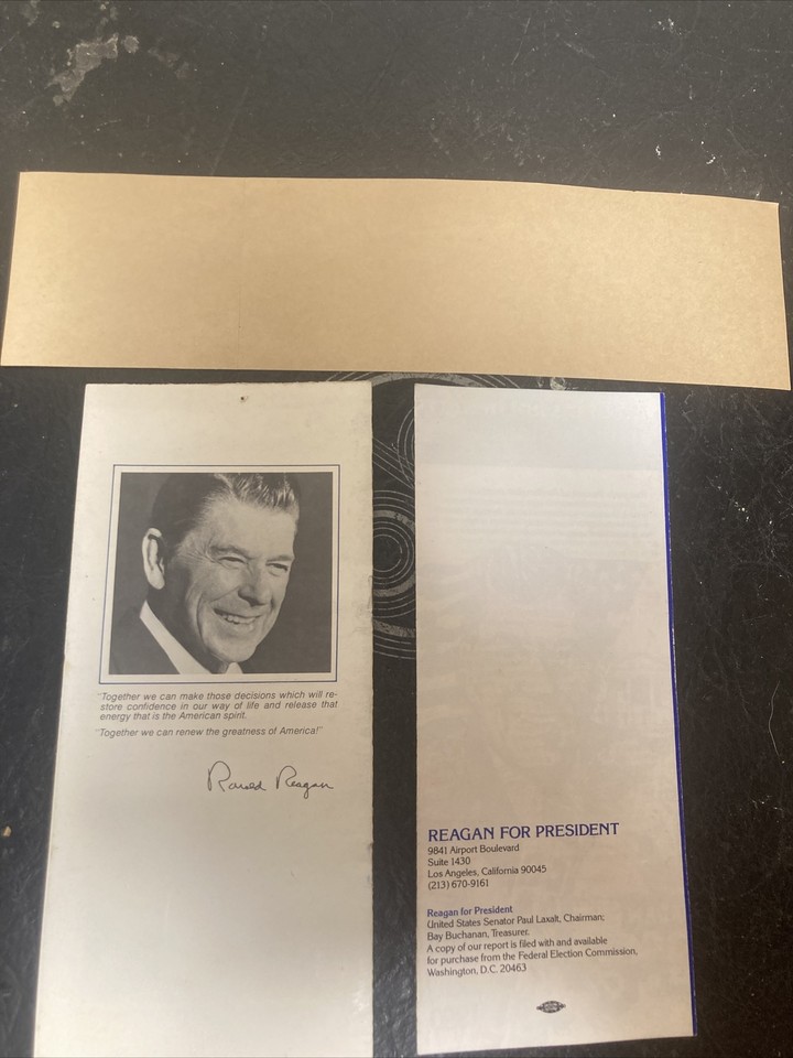1980's RONALD REAGAN President Campaign STICKER Brouchure Lot Backing ...