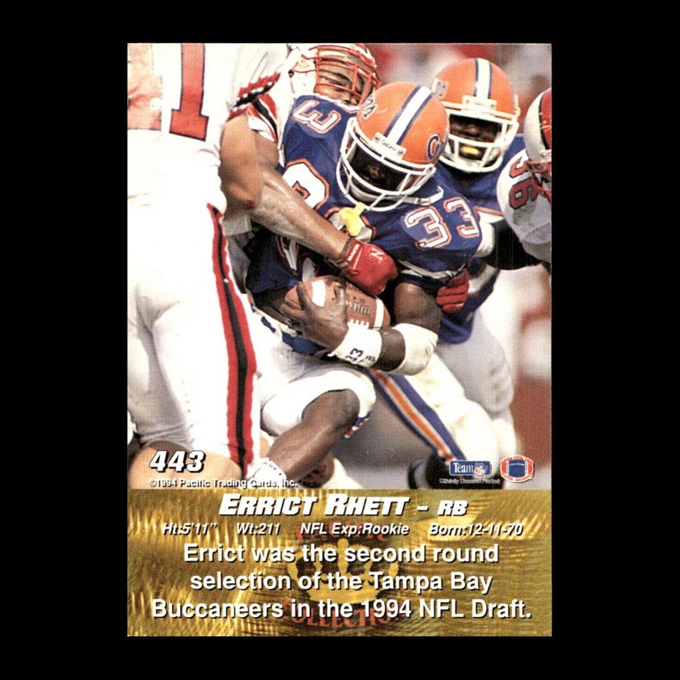 Errict Rhett 1994 Pacific Rookie Tampa Bay Buccaneers #443 R327J 3 | eBay