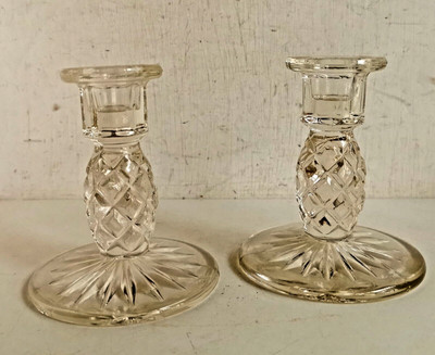 Pair of Vintage Heavy Glass Candle Holders Candlesticks (e056) | eBay