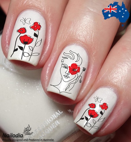 Red Poppies Flower Anzac Remembrance day Nail Art Decal Sticker | eBay