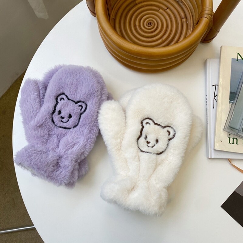 Cute Bear Mittens Plush Gloves Winter Warmer Full Finger Riding Mitten ...
