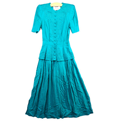 Sarah Elizabeth Short Sleeve Dress Blue Size 4 100% Rayon Button Up ...