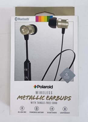 Polaroid Wireless Rechargeable Bluetooth Gold Metallic Earbuds, Flat in ...