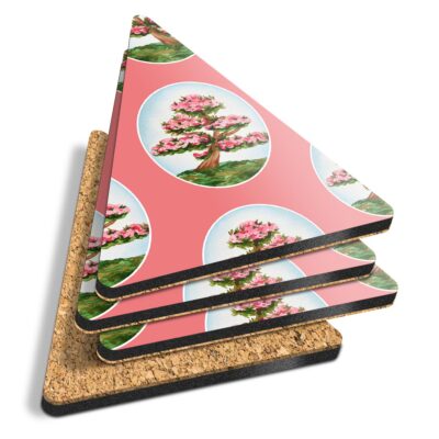 4x Triangle Coasters - Pink Bonsai Blossom Tree #12929 | eBay UK