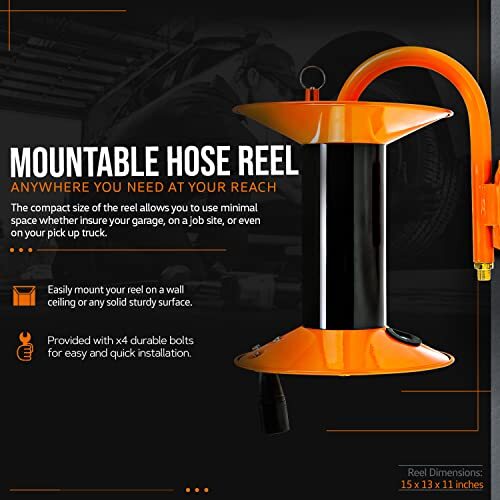 SuperHandy Air Hose Reel Tool Retractable Hand Crank 3/8" Inch x 100 ...
