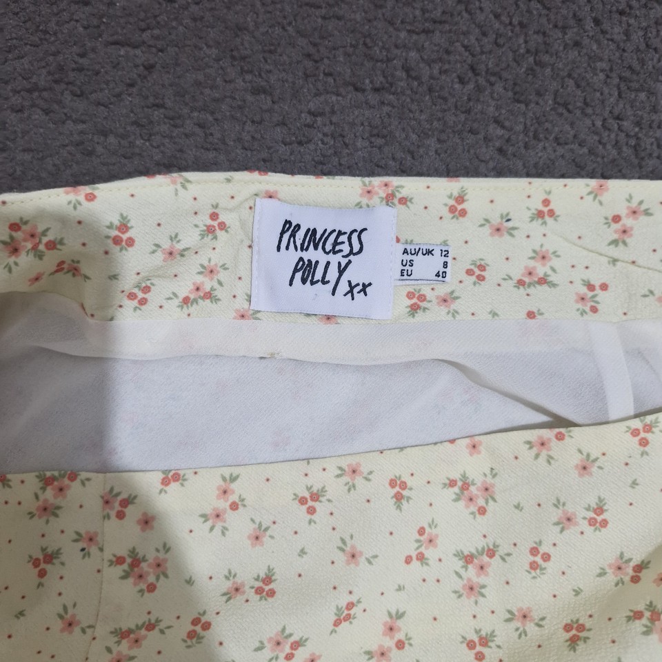 Princess Polly Floral Skirt Yellow Flowers Midi Long Leg Split Size 12 ...