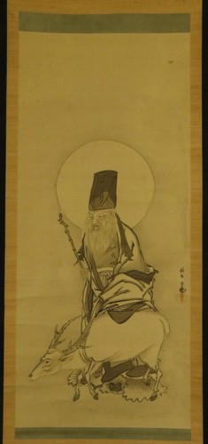 JAPANESE HANGING SCROLL ART Painting "Jurojin and Deer" Ito Hakuyo # ...