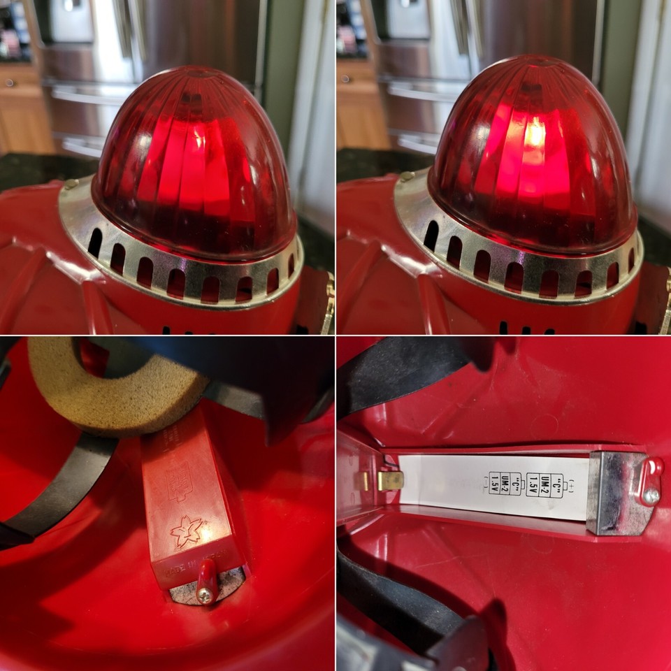 VINTAGE JAPAN RED FIRE CHIEF # 7 HELMET TOY ROTATING LIGHT & SIREN ...