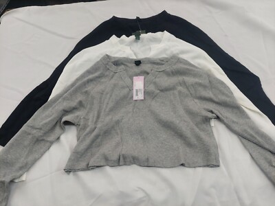 Wild Fable lot of 3 colors womens T shirts L Large Crop Long Sleeve V ...